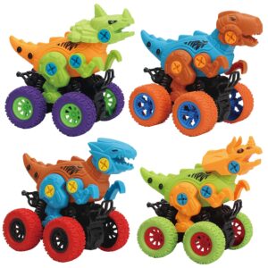 zxzh sawaruita dinosaur toys for 3 4 5 6 7 8 year old boys, take apart dinosaur truck for boys, dinosaur toy party birthday gifts boys girls 4-pack