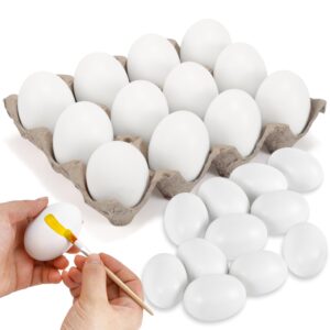 18 pcs easter egg, white wooden eggs, life size plain decorating eggs for kids easter diy paint your own egg decor, easter craft, easter eggs hunt, easter basket stuffers, school activities supplies