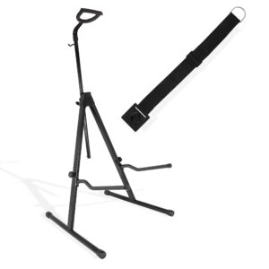 saintfield studios - adjustable steel cello stand with bow holder hook in matte black - foldable and portable floor tripod stands with safety bar - complete with endpin anchor stopper