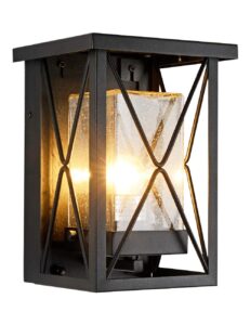 eeru outdoor wall sconce modern exterior wall mount porch lights black metal with seeded glass waterproof outdoor wall light fixtures outside lighting for house garage front door patio garden