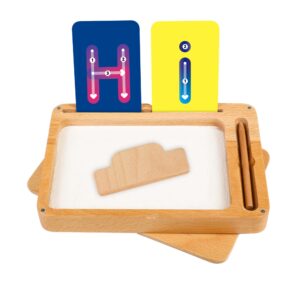 blue ginkgo montessori sand tray – premium wooden tray with lid for letter tracing, numbers, drawing, classroom use (9.8 x 6.7 inches)