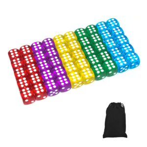 50 of pack 14mm 6 sided dice set translucent colors dice, with black pouch for board game