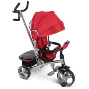 huffy malmö luxe 4-in-1 canopy trike with push handle, cup holder & rear storage red