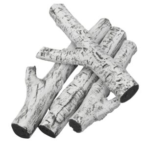 stanbroil 4 piece set of ceramic white birch wood gas log for all types of ventless, gel, ethanol, electric,gas inserts, propane, indoor or outdoor fireplaces & fire pits