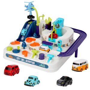 lzzapj race tracks toy, city rescue preschool educational toys,puzzle adventure parking track car playsets for toddler, birthday gifts for kids children boys and girls 3 4 5 6 7 8 years old