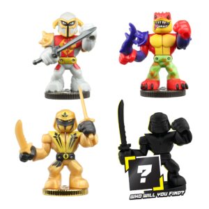 akedo ultimate arcade warriors - warrior collector 4 pack - 3 mini battling action figures: sunshadow, tailwhip & prideheart and one hidden mini battling action figure!, multicolor (14247)