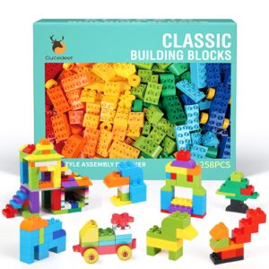 cutedeer 258 piece classic big building blocks set for kids toddlers compatible with all major brands, large building bricks stem toys with gift box for all ages boys girls