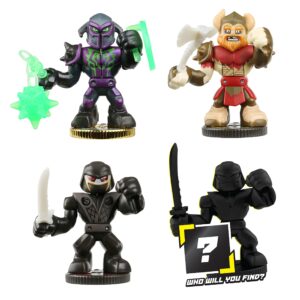 akedo ultimate arcade warriors - warrior collector 4 pack - 3 mini battling action figures: darksting, axel & nightblade and one hidden mini battling action figure!, multicolor (14251)