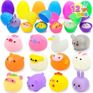 joyin 12 pcs pre-filled easter eggs with assorted bath toys for kids including duck,monkey,rabbit,animal bath toys filled eggs,easter eggs hunt, easter basket stuffers, easter eggs fillers