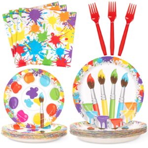 decorlife paint party supplies serve 24, paint party decorations plates and napkins sets, art birthday party decorations for kids adults, 96 pcs