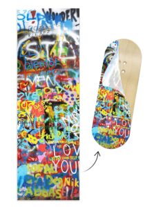 teak tuning fingerboard deck graphic, graffiti wall - adhesive graphics to customize your 32mm - 110mm long, 35mm wide, 0.2mm thick - waterproof vinyl - includes mini file