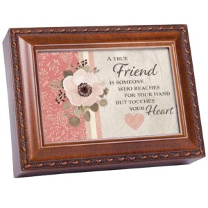 cottage garden a true friend woodgrain rope trim jewelry music box plays tune friend in jesus