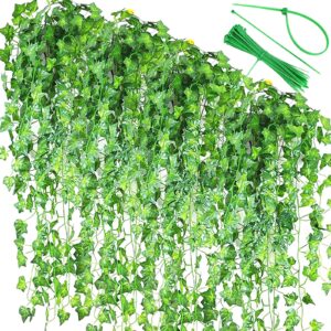 alphameow 86 ft 12 strands artificial ivy garland fake plants, vine hanging garland, hanging for garden,office, wedding wall decor, home kitchen indoor & outdoor decoration,green