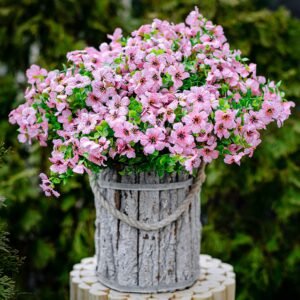 axylex artificial flowers for outdoors fake plants - 16 bundles faux outside greenery boxwood no fade plastic shrubs fall decor farmhouse home garden thanksgiving mums (pink)