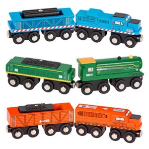 battat – classic trains – 6pc wooden railroad set – magnetic toy trains – train engines & cars – 3 years + – wooden locomotives & freight cars