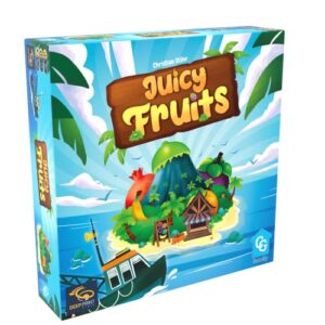 capstone games: juicy fruits, strategy board game, quick and easy game, grow delicious fruit in paradise 1 to 4 players, 20 to 50 minute play time, ages 8 and up