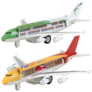 artcreativity diecast pullback super jumbo airplanes with 3d anatomy view, set of 2, diecast metal cargo & passenger airplane toys for kids, aviation themed party decorations, best birthday gift