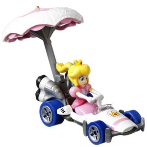 hot wheels die-cast mario kart princess peach in b-dasher kart with peach parasol glider