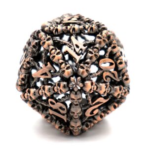 hvcmishile 40mm large d&d hollow metal d20 skull galore dice for dnd dungeons and dragon of pathfinder tabletop rpg polyhedral dice (antique copper d20 skull dice)