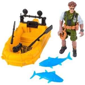 artcreativity small aquatic play set for kids, cool playset with action figure, floating boat, and 2 fish, fun bathtub toys for kids, great birthday gift for children