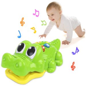 nueplay alligator musical crawling toy for 1 2 3 year old kids babies toddler boy girl educational learning infant toy with music light game modes 8 songs with 3 aa batteries