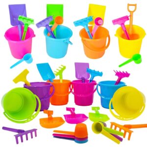 the dreidel company mini beach playsets, play set includes 1 sand bucket, 1 shovel, 1 rake, and 1 scoop, birthday treats for boys and girls, party favors for kids and toddlers (6-pack)