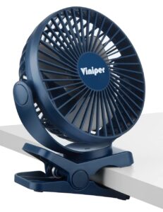 viniper 6 inch rechargeable clip on fan, 5000mah battery desk fan : 360° rotation & 3 speeds strong wind portable fan, 8-30 working hours, quiet and powerful (blue)