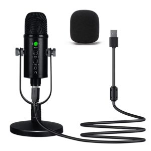 usb microphone, condenser computer microphone for streaming, gaming, youtube recording, plug and play,headphone output and volume control,quick mute button,compatible with laptop, phone (black)