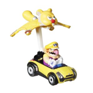 hot wheels mario kart wario in sports coupe kart with waddle wing glider