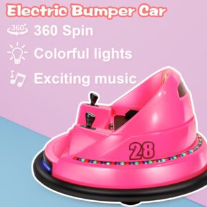 electric ride on bumper car kids 12v 3-speeds for toddlers, 1.5-8 years old baby bumping toy cars, diy sticker baby toy gifts, remote control, bluetooth, 360 spin astm-certified pink