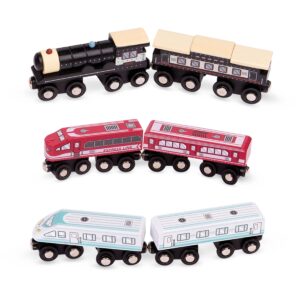 battat – classic trains – 6pc wooden railroad set – magnetic toy trains – train engines & cars – 3 years + – wooden passenger trains