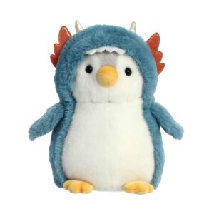 aurora® playful pompom penguin™ dragon stuffed animal - vibrant companions - endless fun - blue 7 inches