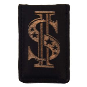 leatherboss genuine leather dollar design bifold money clip wallet, black