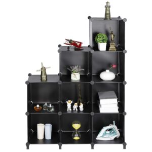 zenstyle closet organizers and storage 9 cube shelves plastic stackable multifunctional diy modular closet cabinet for bedroom living room office, black