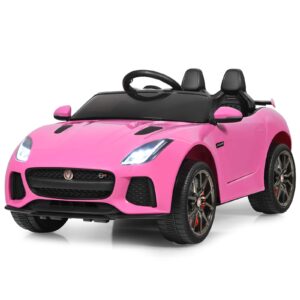 costzon ride on car, 12v licensed jaguar f-type svr battery powered kids' electric vehicles w/remote control, front/rear lights, mp3/music/3 speeds/spring suspension, kids car toy for toddler (pink)