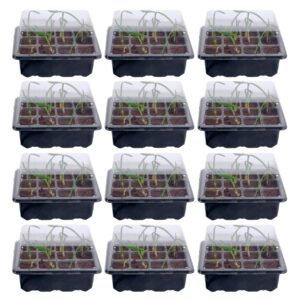 easeen 12 set seedling trays seed starter kit- 144 cells plant grow kit, garden seed propagator premium seedling dome and tray for seeds growing (12 cells per tray)