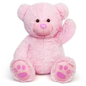 lotfancy teddy bear stuffed animals, 20 inch pink stuffed bear, cute plush toy with footprints, plushies for kids baby toddlers on baby shower, valentine's day gift for girlfriend, easter decoration