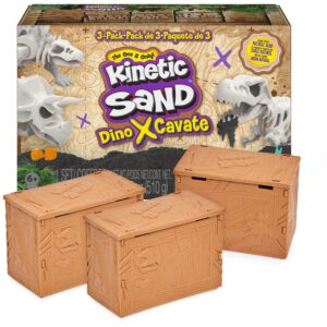 kinetic sand, dino xcavate 3-pack, made with natural sand, play sand sensory toys for kids ages 6 and up