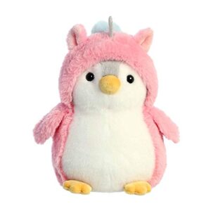 aurora® playful pompom penguin™ unicorn stuffed animal - vibrant companions - endless fun - pink 7 inches