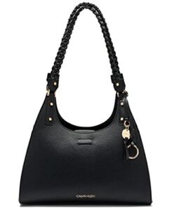 calvin klein shelly novelty satchel, black/gold