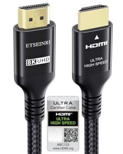 etseinri 10k 8k 4k hdmi cable 6.6ft, certified 48gbps ultra high speed hdmi® cable 4k@120hz 8k@60hz earc hdcp 2.2&2.3 dynamic hdr d.olby atmos compatible with ps5 x-box hdtv monitor