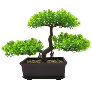 rozwkeo artificial bonsai tree, small pine, 11.4x8.6in, plastic, green, decor, all seasons, pot