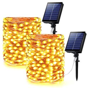 brizled solar fairy lights, 2 pack total 132ft 400 led solar string lights waterproof, 8 modes outdoor solar twinkle lights, solar powered garden lights string for indoor outside warm white