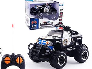 mcnick & company mini police monster truck - police car toy for boys, kids' monster truck with remote control & rechargeable batteries, mini rc police car with emergency lights for kids, ages 4-8.