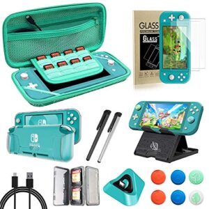 9 in 1 carrying case for nintendo switch, travel accessory bundle with carrying case, tempered glass, protective case, thumb grips, charging cable and more for nintendo switch