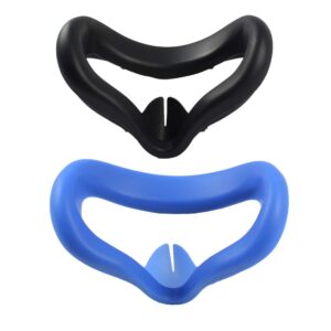 2 pcs vr face silicone cover for oculus quest 2 vr headset, soft anti-sweat vr eye cover face padding, washable anti-leakage light blocking eye cover (black+blue)