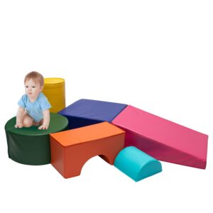 crawl and climb foam play set, colorful fun foam play set, 6 piece lightweight interactive set, children’s software composite toy for indoor active play, crawling, climbing, sliding (6pcs-colorful)