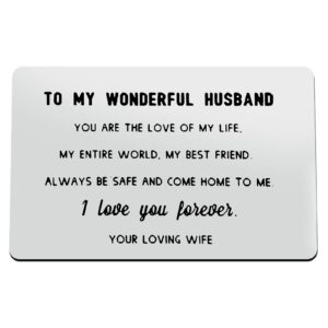 engraved wallet insert card for husband wedding gifts from wife i love you wallet card for men valentines for husband christmas birthday gifts for husband him, always be safe and come home to me