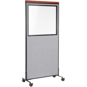 global industrial 36-1/4"w x 100-1/2"h deluxe mobile office partition panel with partial window, gray