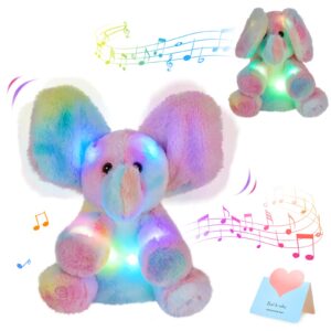 glow guards 12'' light up peek-a-boo elephant stuffed animal musical rainbow elephant singing stuffed animal electric interactive toys christmas holiday birthday gifts for toddler kids